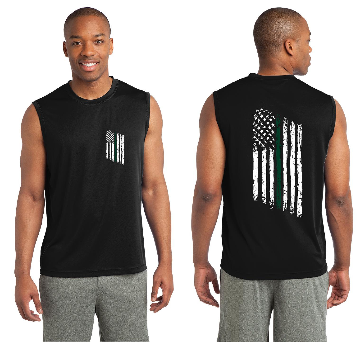 Tattered American Flag Thin Green Line Performance Tank Top - Military ...