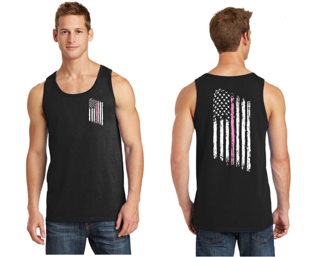 Tattered American Flag Thin Pink Line Tank Top - Breast Cancer ...