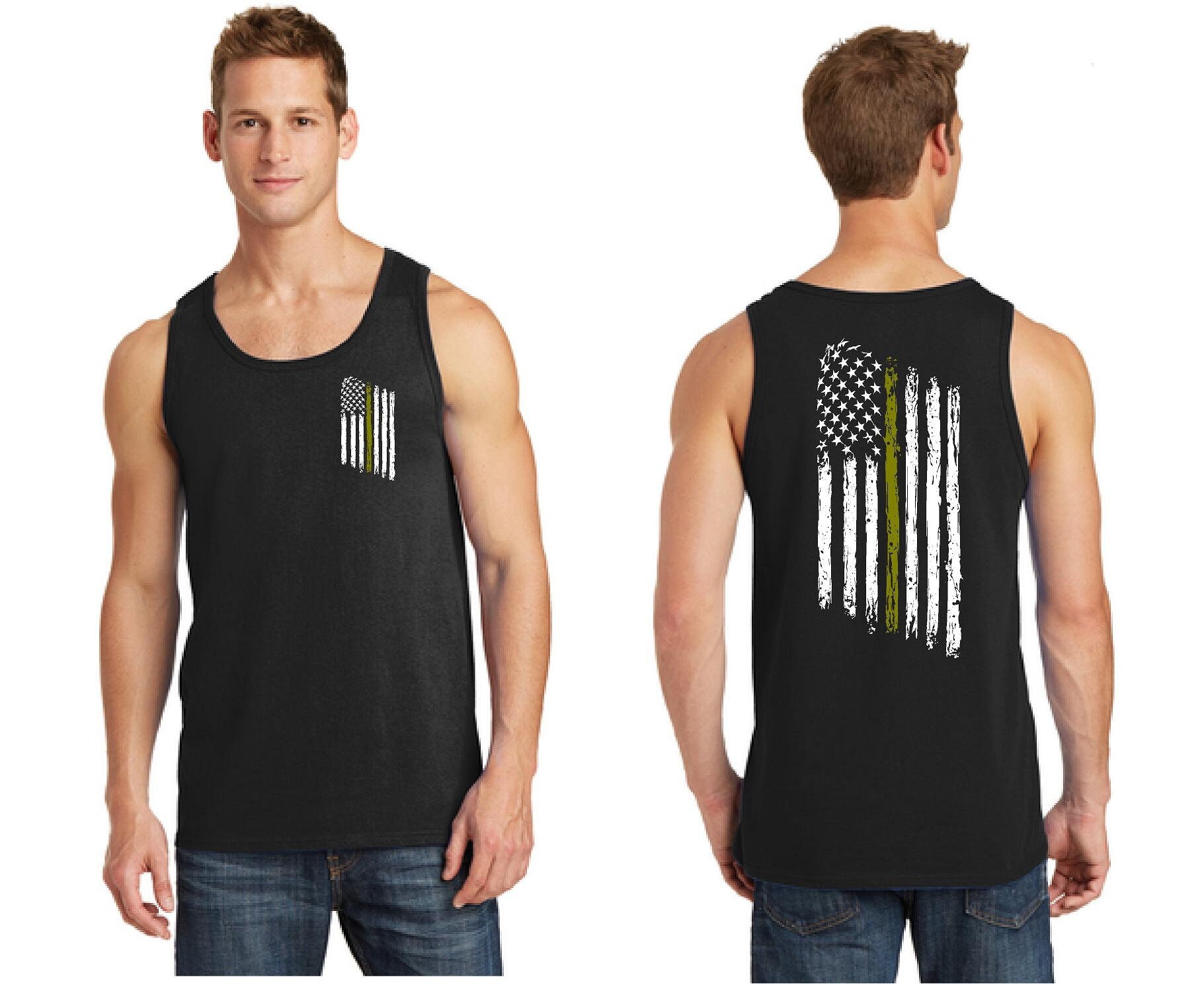 Tattered American Flag Thin Gold Line Tank Top - Dispatchers - Etsy