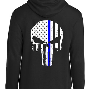 Tattered Thin Blue Line Skull With American Flag Police Hooded ...