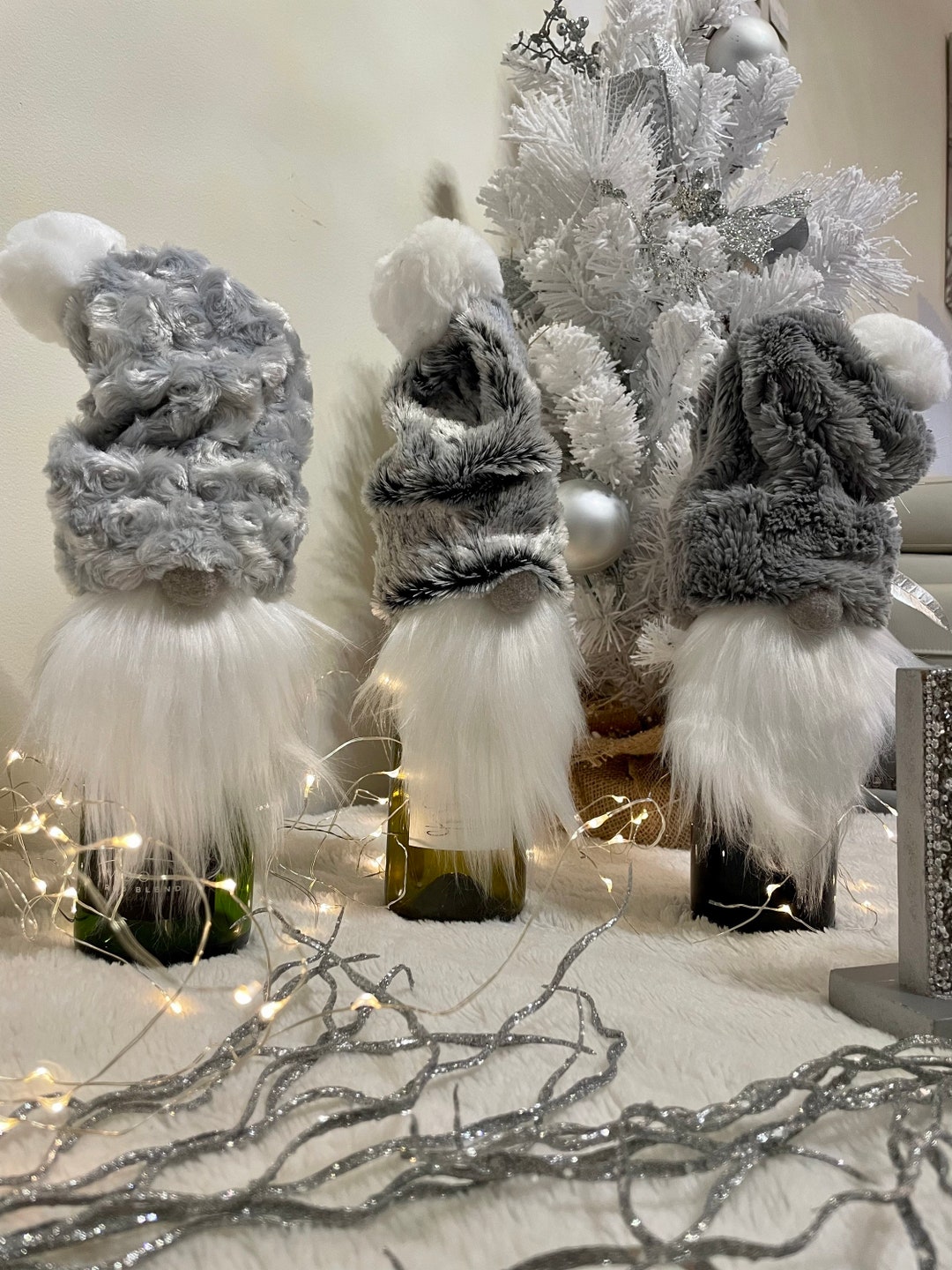 Luxury 12” Handmade Christmas Furry Gnome or Santa Clause Wine Bottle ...