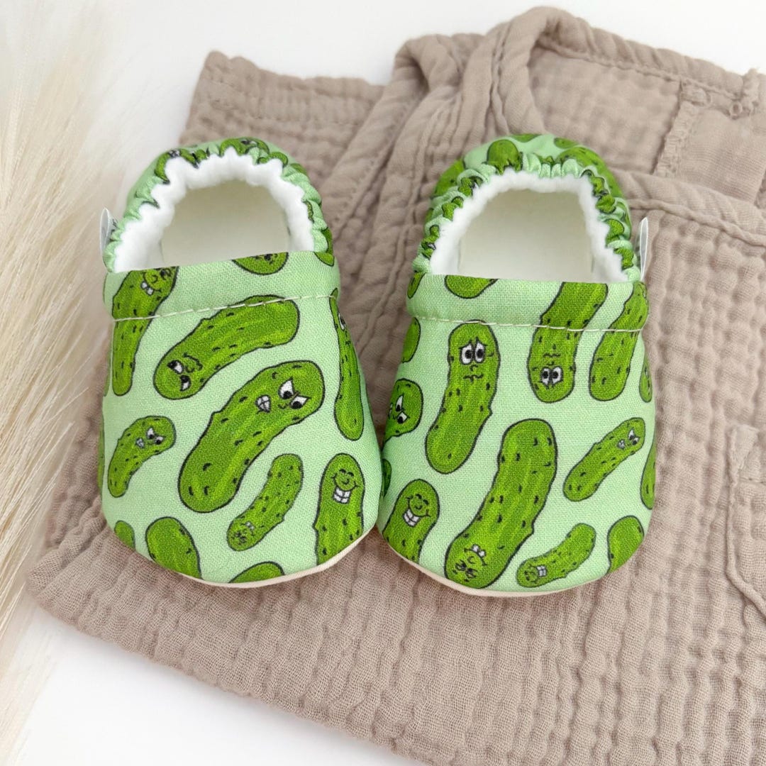 Pickle Baby Booties: Handmade Cotton Crib Shoes With Fleece Lining - Etsy