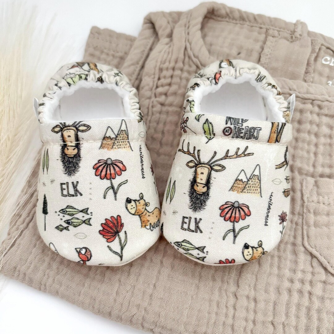 Forest Animals Baby Booties: Handmade Soft Sole Crib Shoes - Etsy
