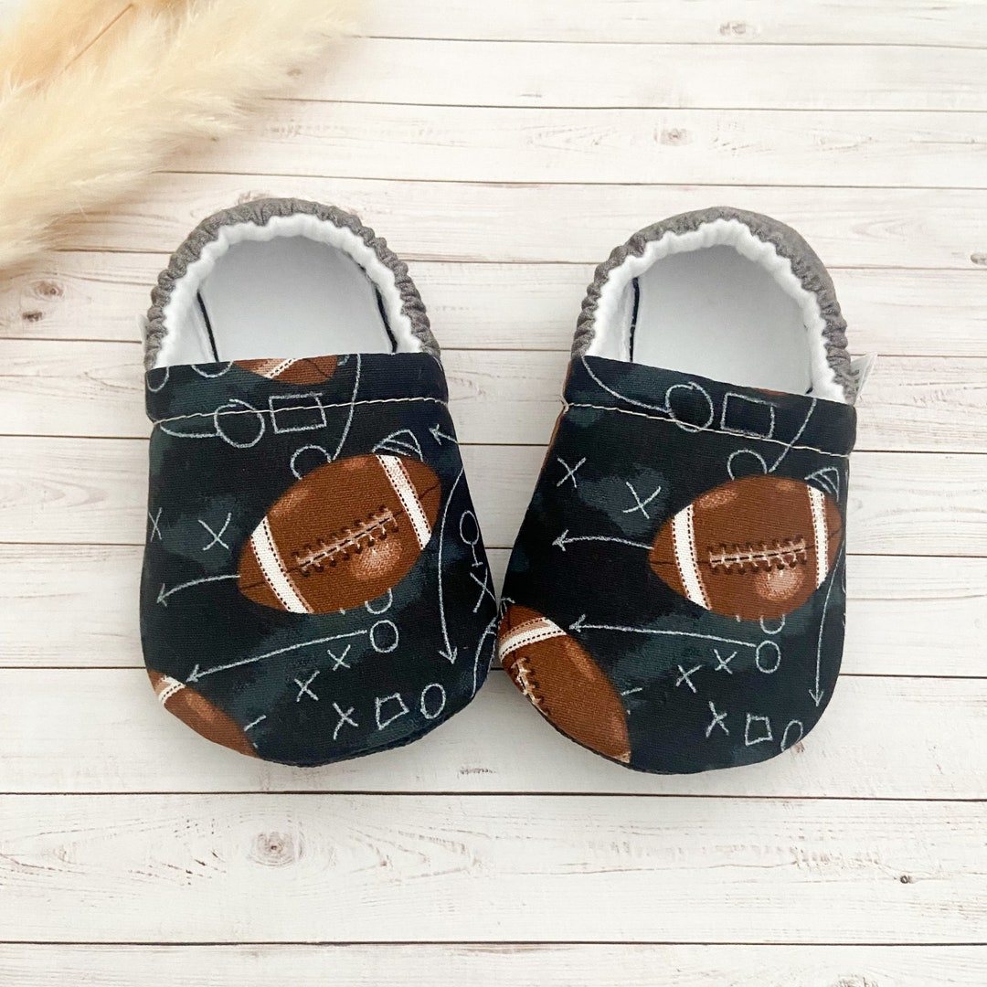 FOOTBALL Baby Booties, Slippers, Crib Shoes, Soft Sole, Moccasins, Baby ...