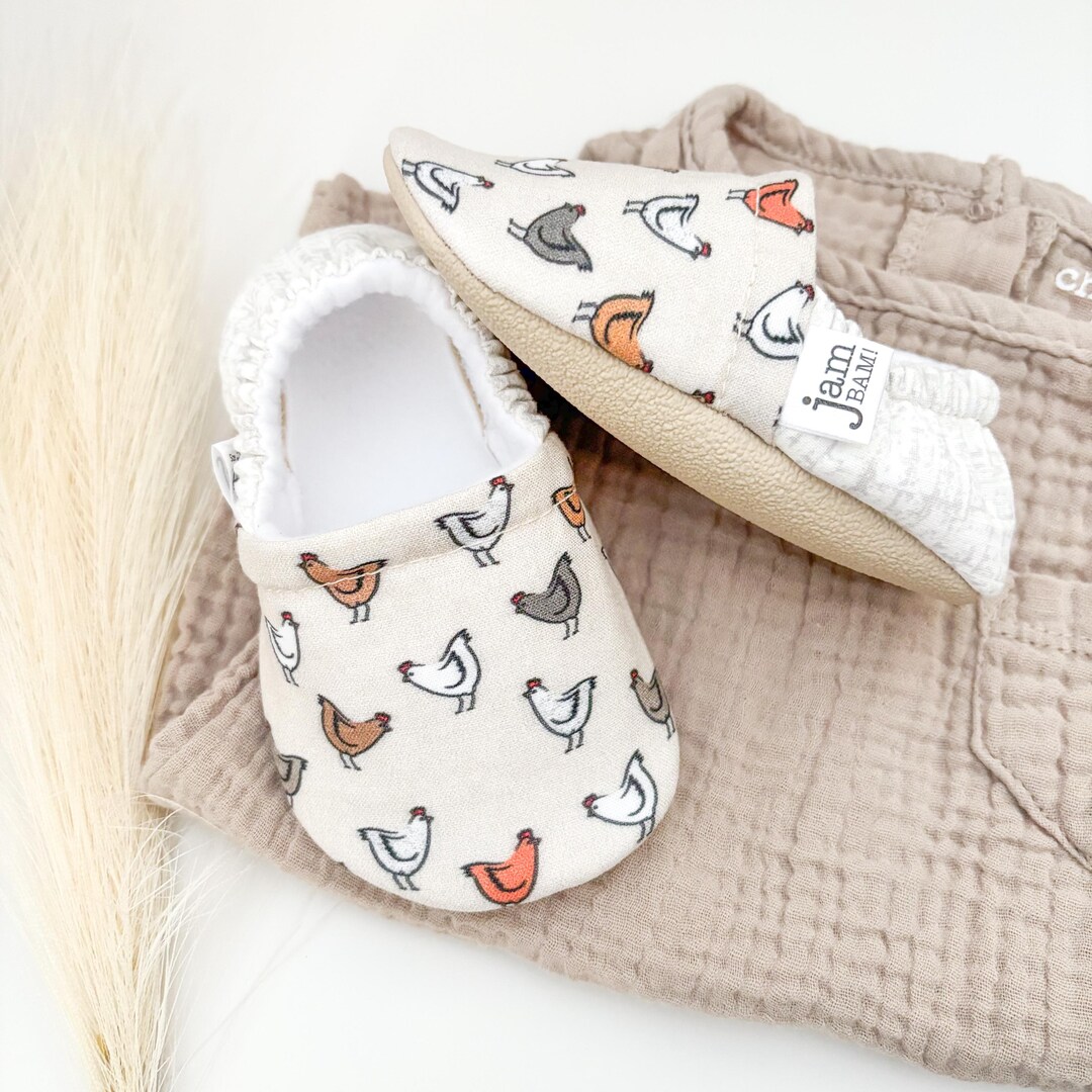 Chicken Print Baby Booties: Vegan Soft Sole Toddler Shoes - Etsy