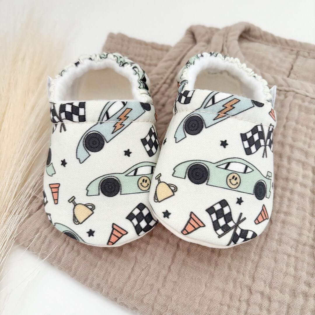 Race Car Baby and Toddler Booties: Handmade Soft Sole Crib Shoes - Etsy