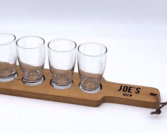 Personalized Brew Beer Flight Set Beer Paddle 4 Tasting Glasses Name ...