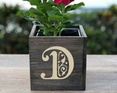 Personalized Initial Wood Planter Box Letter Monogram | Etsy