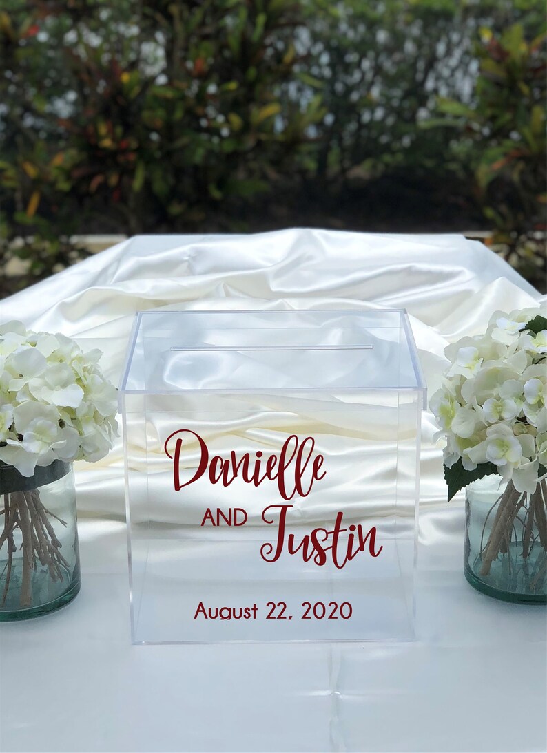 Personalized Wedding Clear Acrylic Card Box ~ Choose Size & Color ...