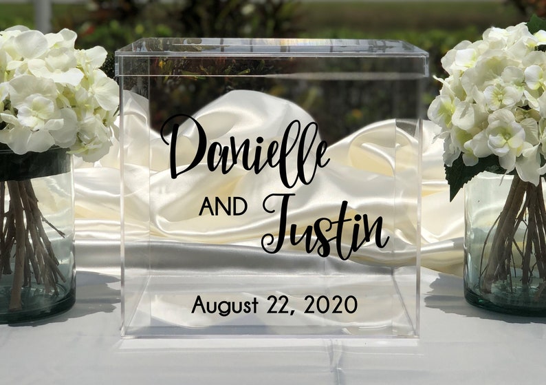 Personalized Wedding Clear Acrylic Card Box ~ Choose Size & Color ...