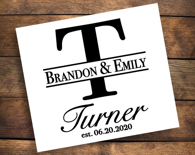Personalized Initial and Last Name Decal Choose Size & Color Wedding ...