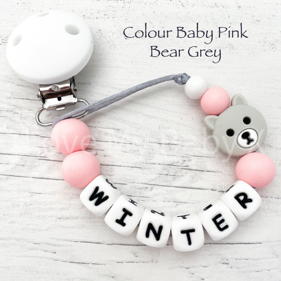 Personalised Teddy Bear Dummy Clip Custom Soother Holder Christening ...