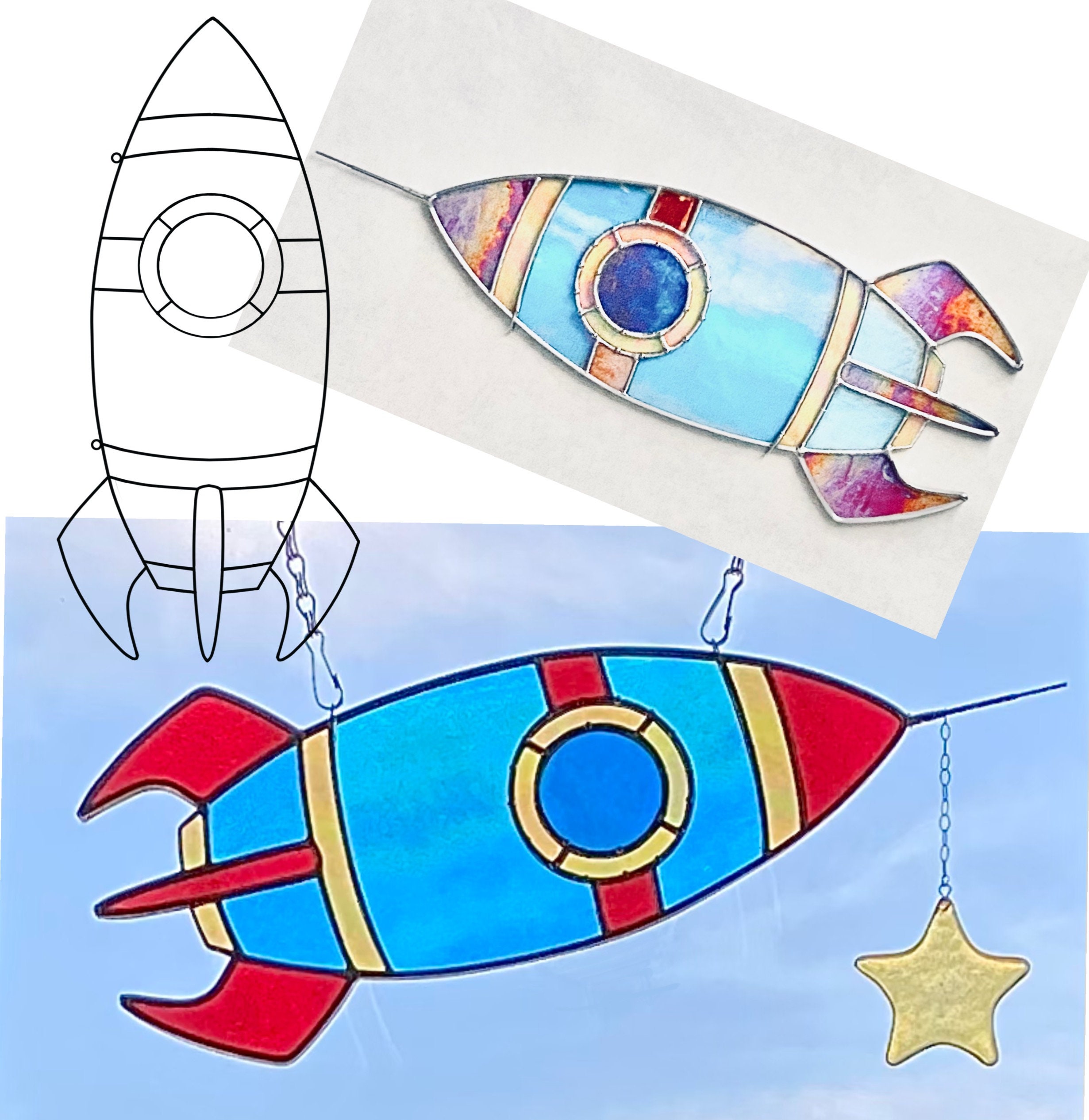 Retro Rocketship Stained Glass Pattern (PDF Pattern) - Etsy