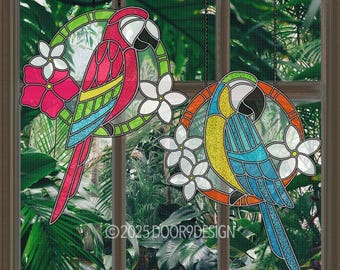 Macaw Parrot Stained Glass Pattern: Tropical Suncatcher (PDF) - Etsy