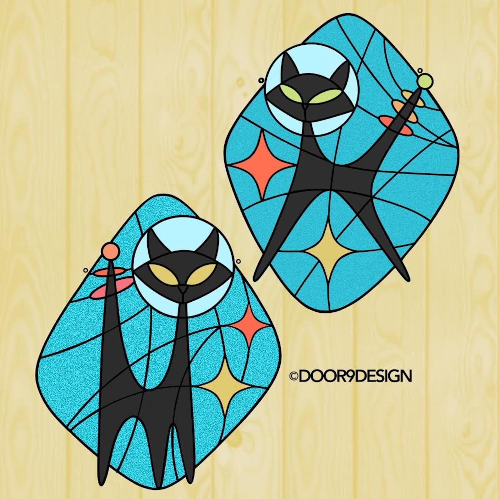 Atomic Cat Stained Glass Patterns: MCM Style (4 Patterns) (PDF) - Etsy