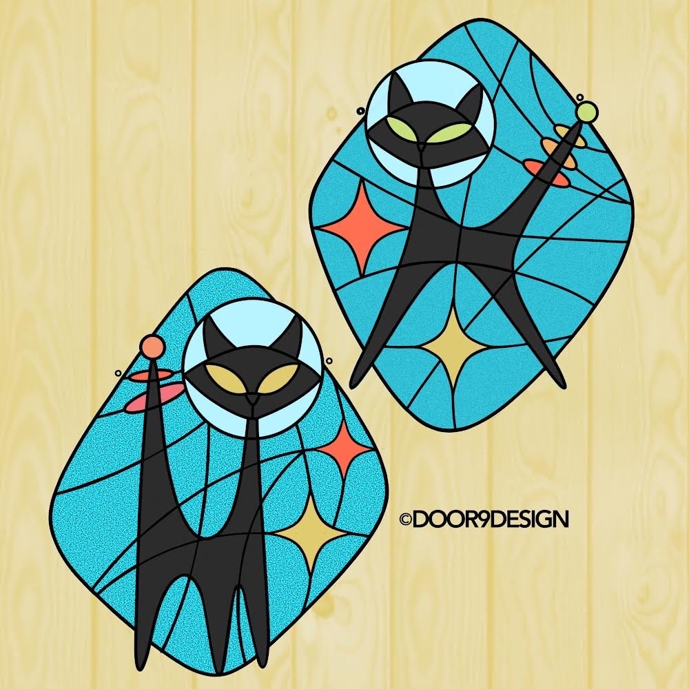 Atomic Cat Stained Glass Patterns: MCM Style (4 Patterns) (PDF) - Etsy