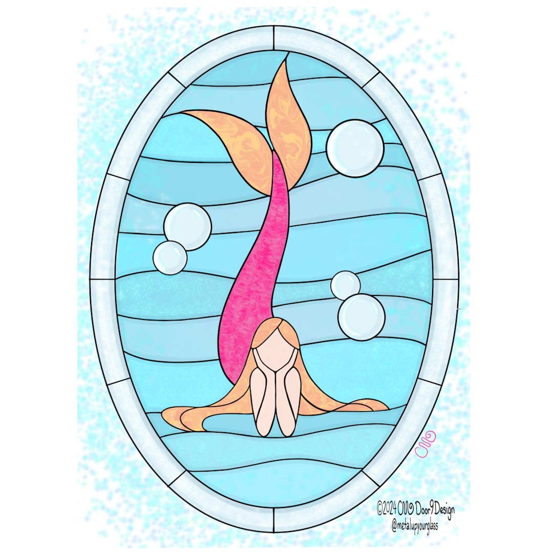 Pattern, Mermaid Stained Glass Pattern. Coastal, Seacore, Beachy Decor ...