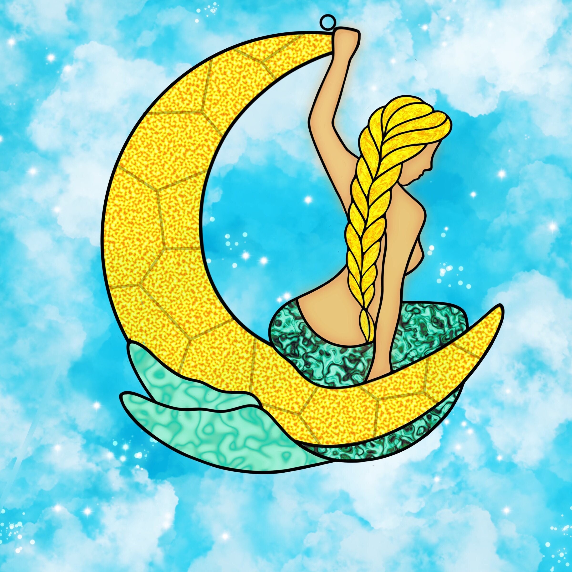 Mermaid on Crescent Moon Stained Glass Pattern: 3 Variations (PDF ...