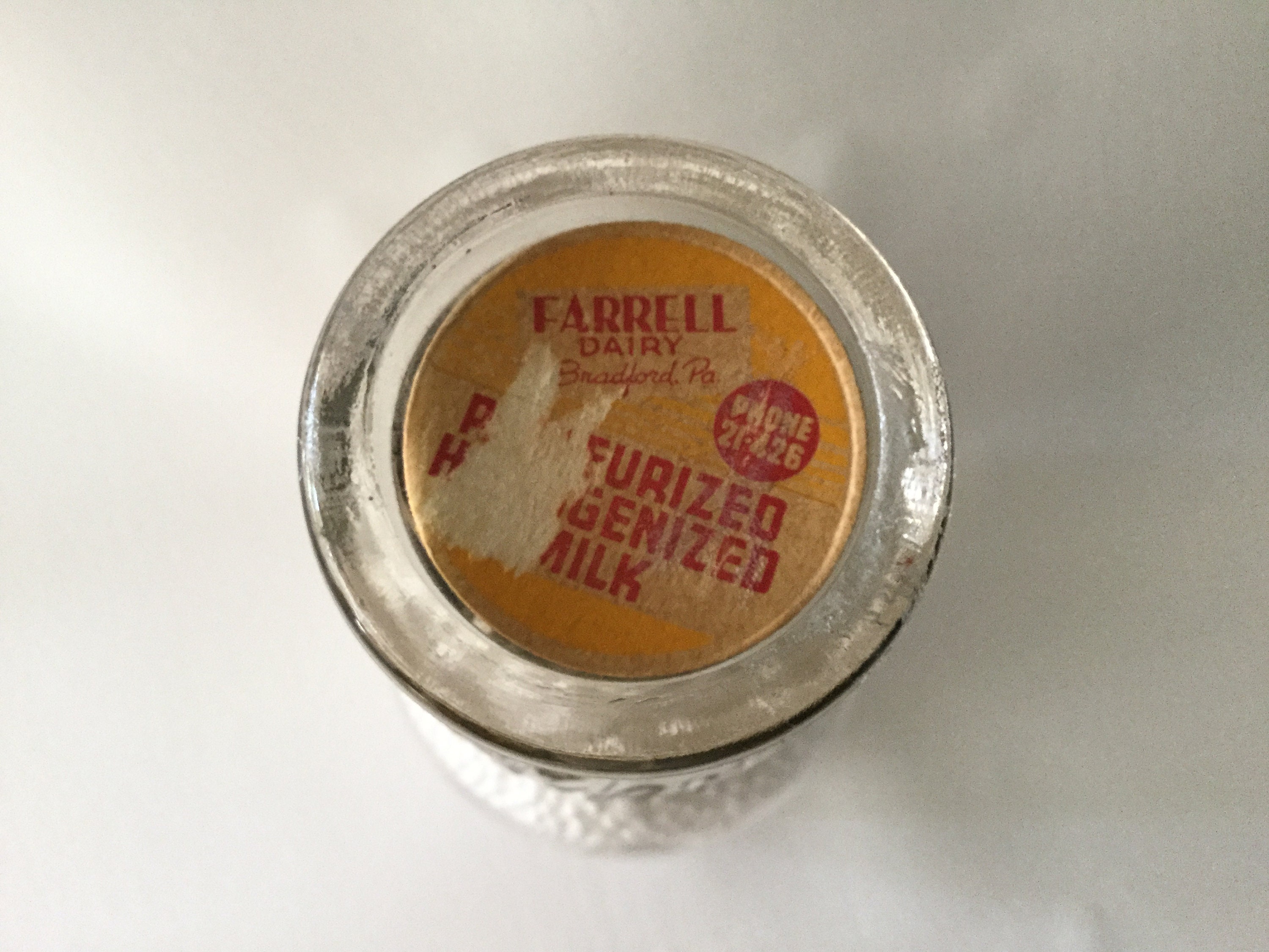 HYDROX Cream Top Milk Bottle 1 Qt Red Pyro It Whips Farrell Dairy ...