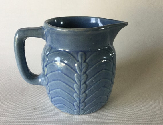 Antique Blue Stoneware Art Pottery Chevron Design Pitcher 4 | Etsy