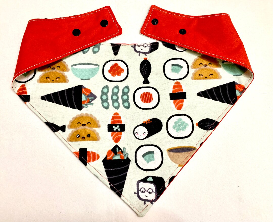 Kawaii Sushi Dog Cat Cotton Bandana With Plastic Snaps - Etsy