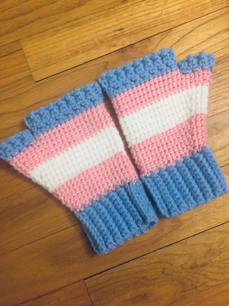 Trans Transgender Pride Flag Fingerless Gloves Acrylic Crochet - Etsy UK
