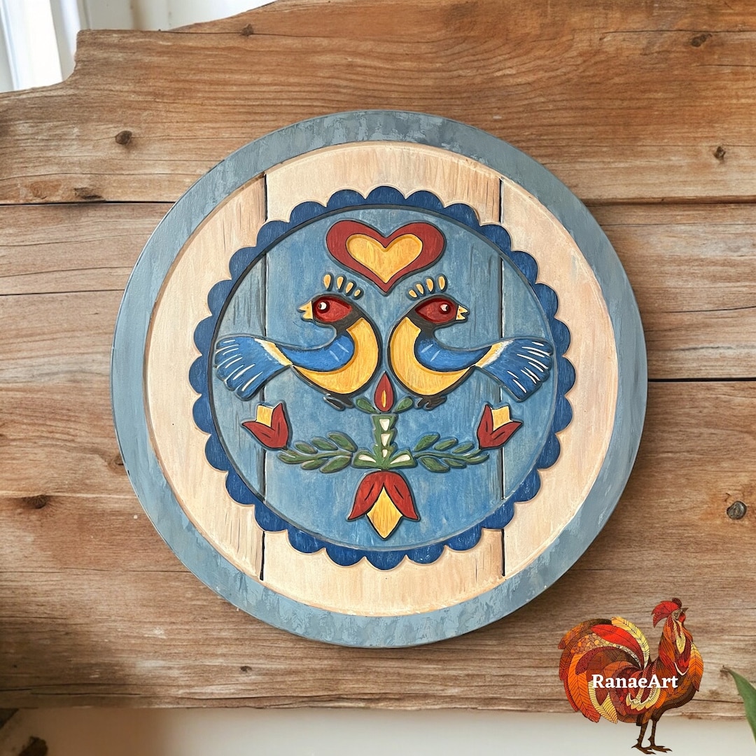 PA Dutch Hex Sign, 24” Double Distelfink Distressed Barn Sign, Two ...