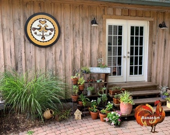 PA Dutch Hex Sign, 16” Double Distelfink Distressed Barn Sign, Two ...