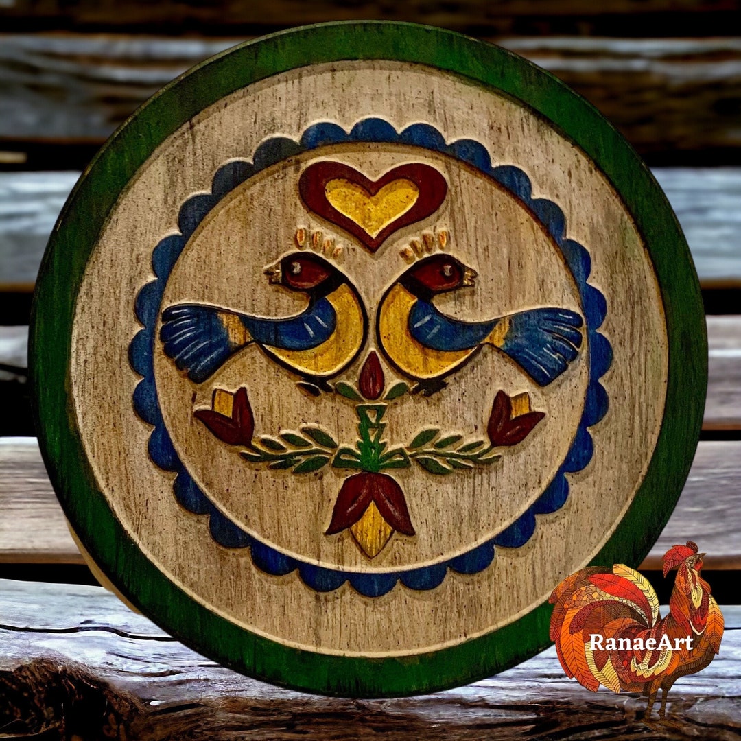 Carved and Hand Painted 24" Double Distelfink PA Dutch Hex Sign for ...