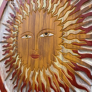 Carved Hand Painted 36” Boho Sun Face Wall Plaque for Indoor or Outdoor ...