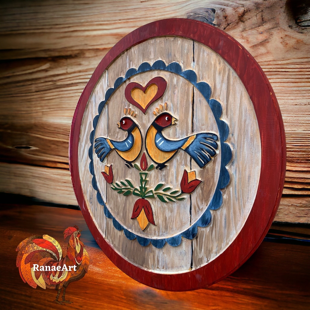 PA Dutch Hex Sign, 36” Double Distelfink Distressed Barn Sign, Two ...