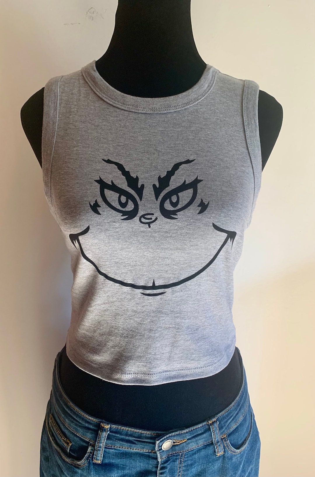 Vintage Christmas Grinch Face Crop Ladies Holiday Tee - Etsy