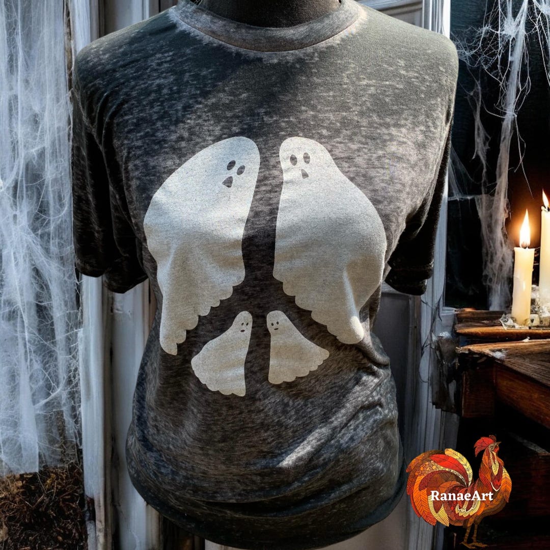 Vintage Boho Ghost Peace Sign T-shirt: Acid Wash Halloween Fashion - Etsy