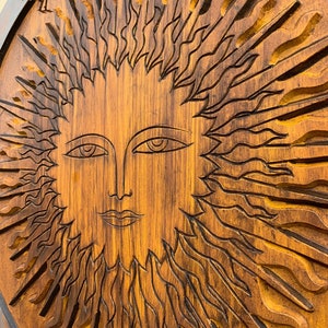 Carved Hand Painted 36” Boho Sun Face Wall Plaque for Indoor or Outdoor ...