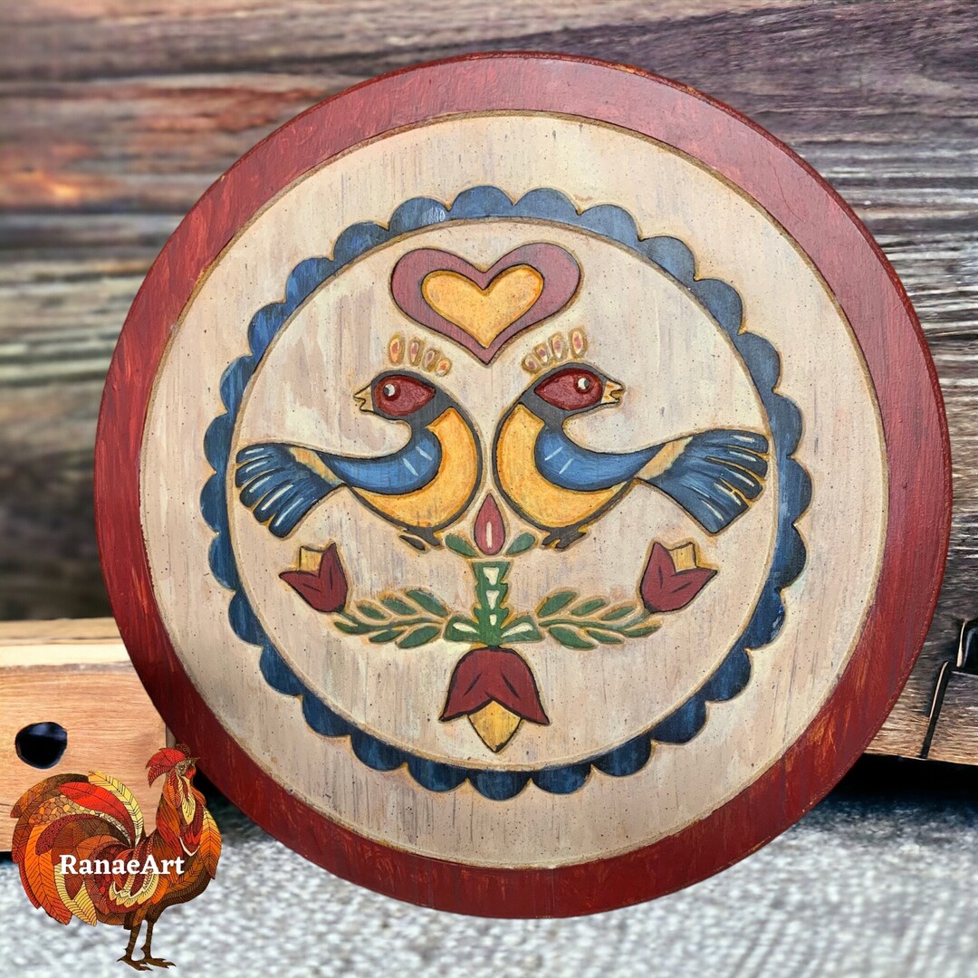 PA Dutch Hex Sign, 16 Double Distelfink Distressed Barn Sign, Two Birds ...