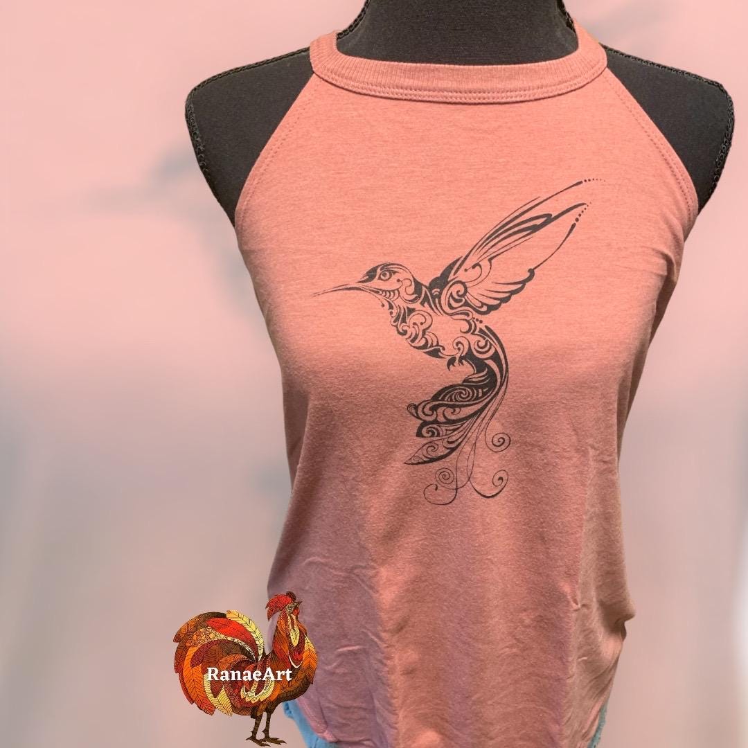 Hummingbird Tee, Cute Pink Halter Tank, Spring Tee, Summer Tank, Nature ...
