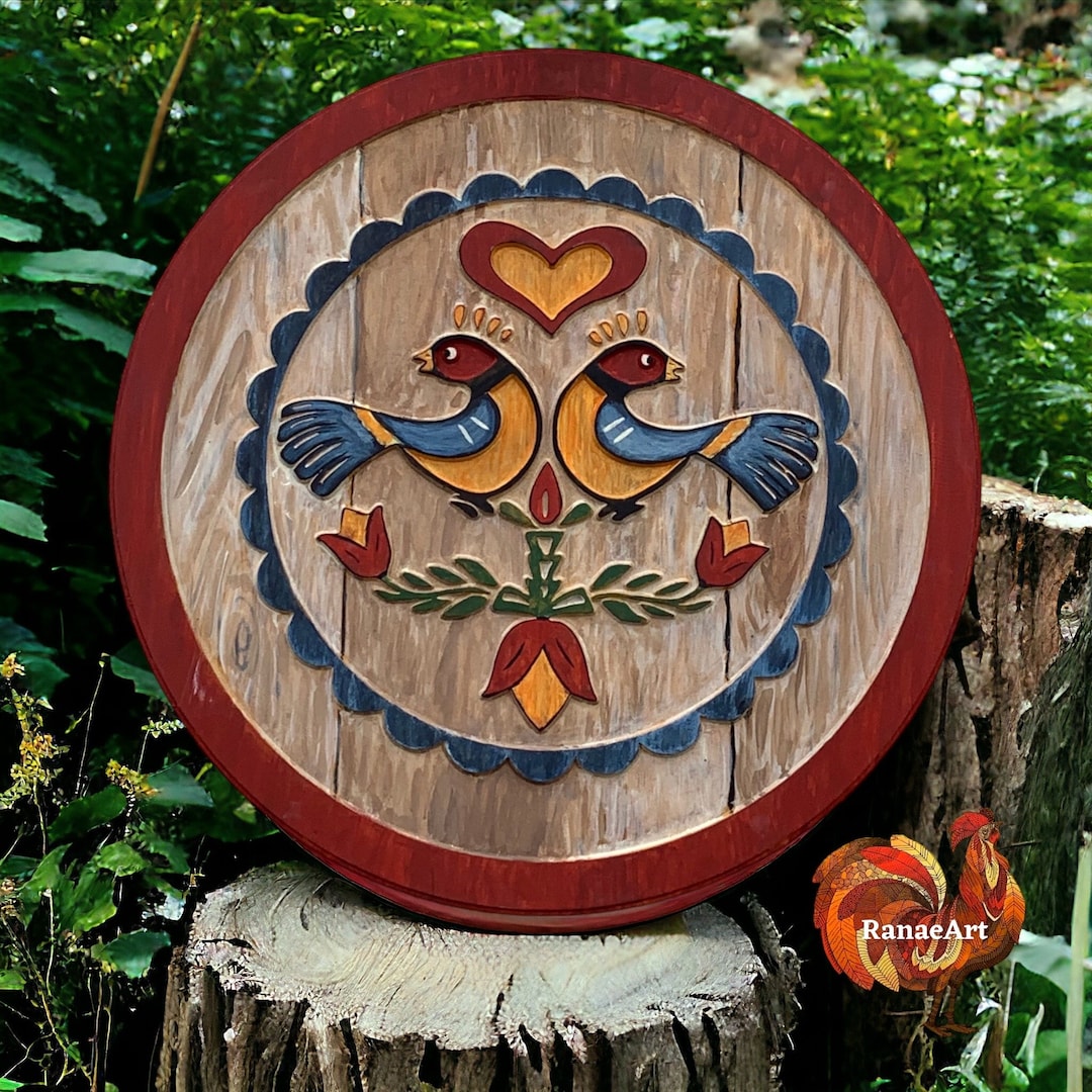 PA Dutch Hex Sign, 24” Double Distelfink Distressed Barn Sign, Two ...