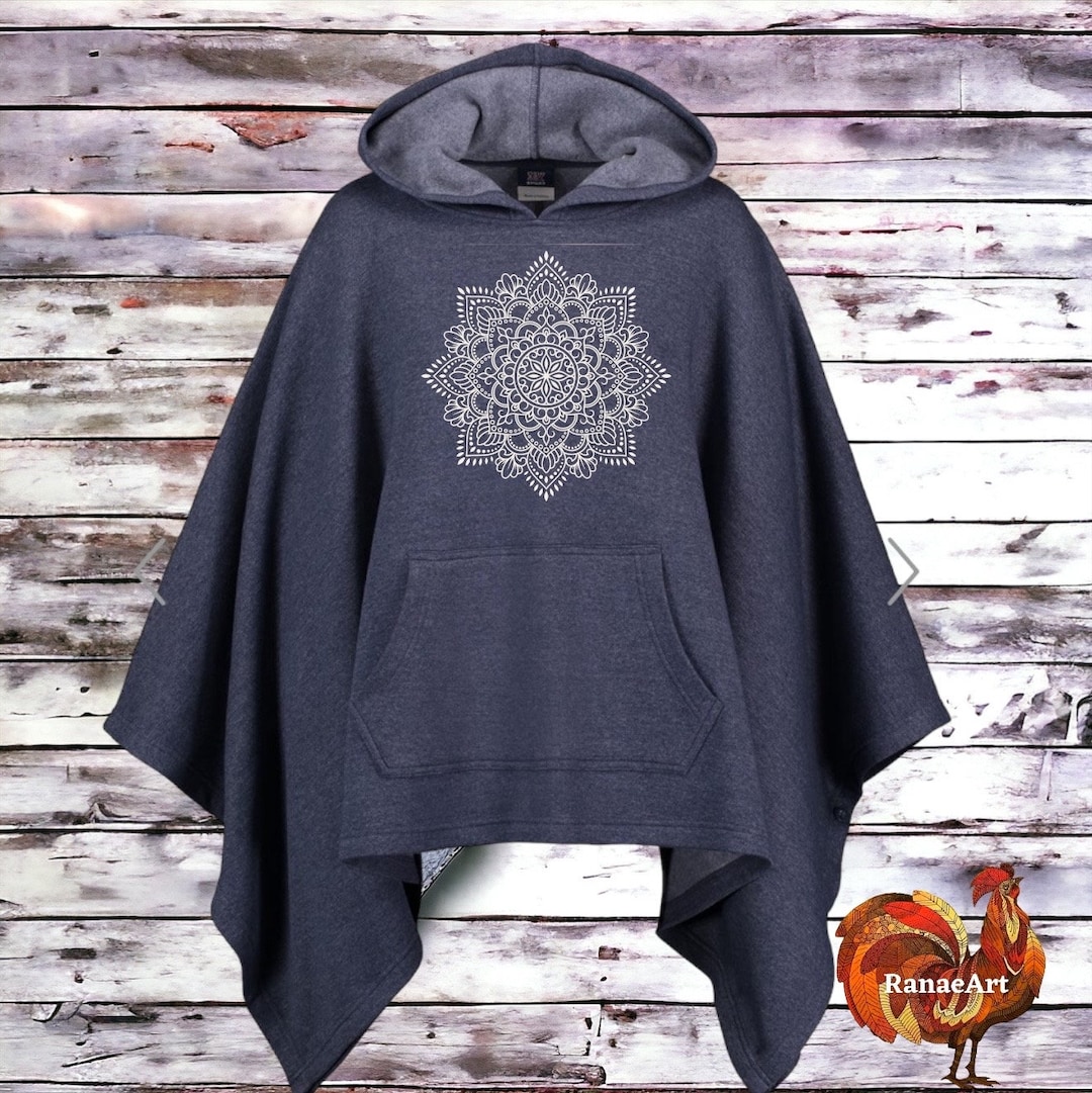 Vintage Blue Hoodie Poncho W/mandala, Hoodie Lover, Tattoo Art, Yoga ...