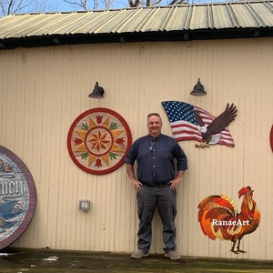 PA Dutch Hex Sign, 36” Double Distelfink Distressed Barn Sign, Two ...