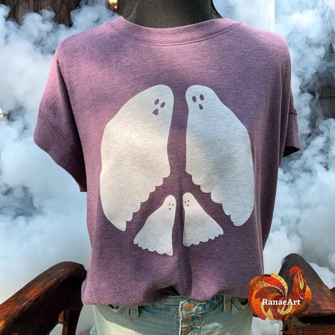 Vintage BOHO White Ghost Peace Sign on a Ladies Relaxed Fit Washed ...