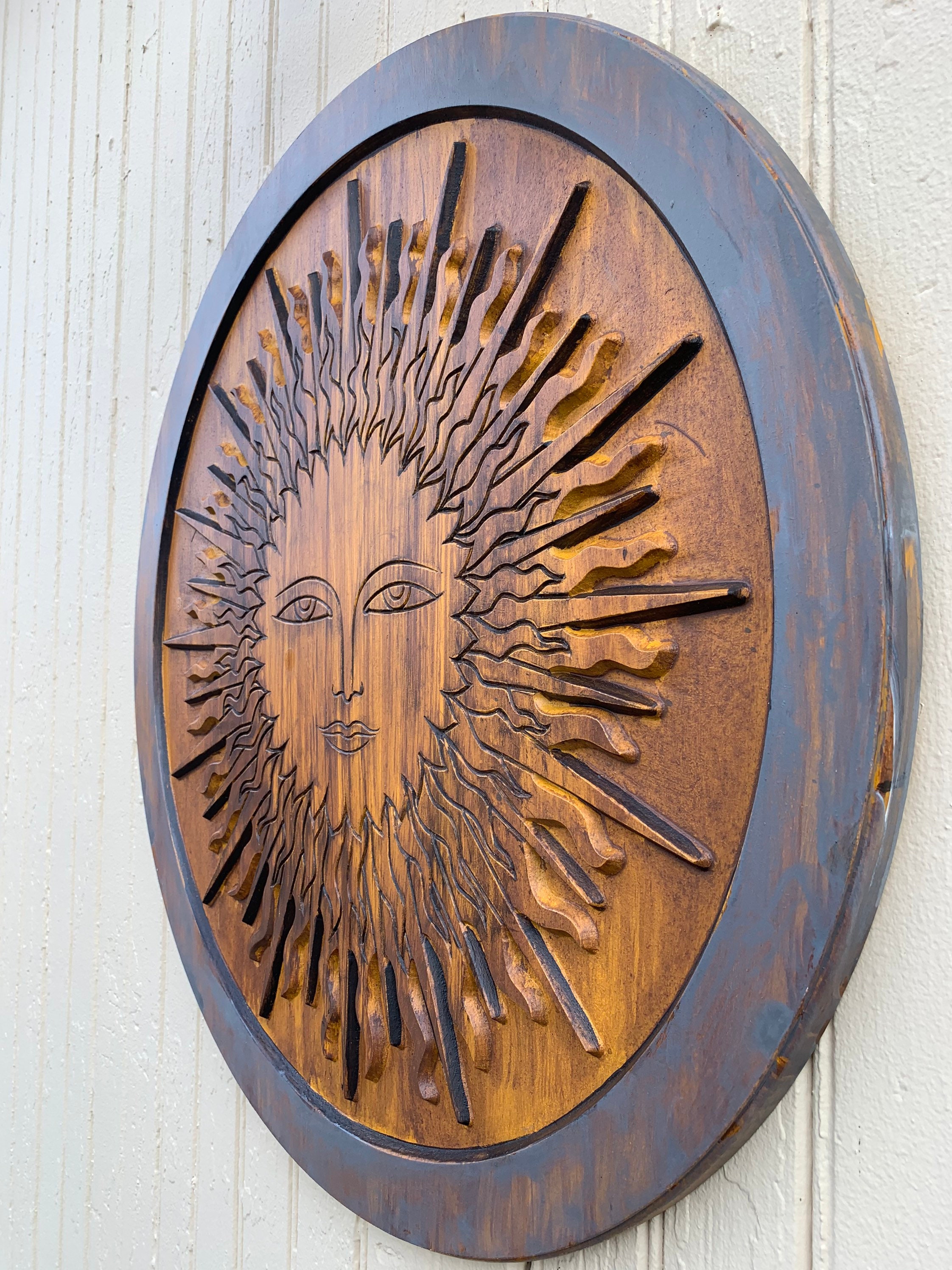 24 BOHO Sun Face Indoor Outdoor Carved Wall Plaque Bohemian - Etsy