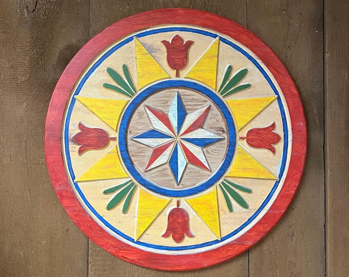 PA Dutch Hex Sign, 16” Double Distelfink Distressed Barn Sign, Two ...