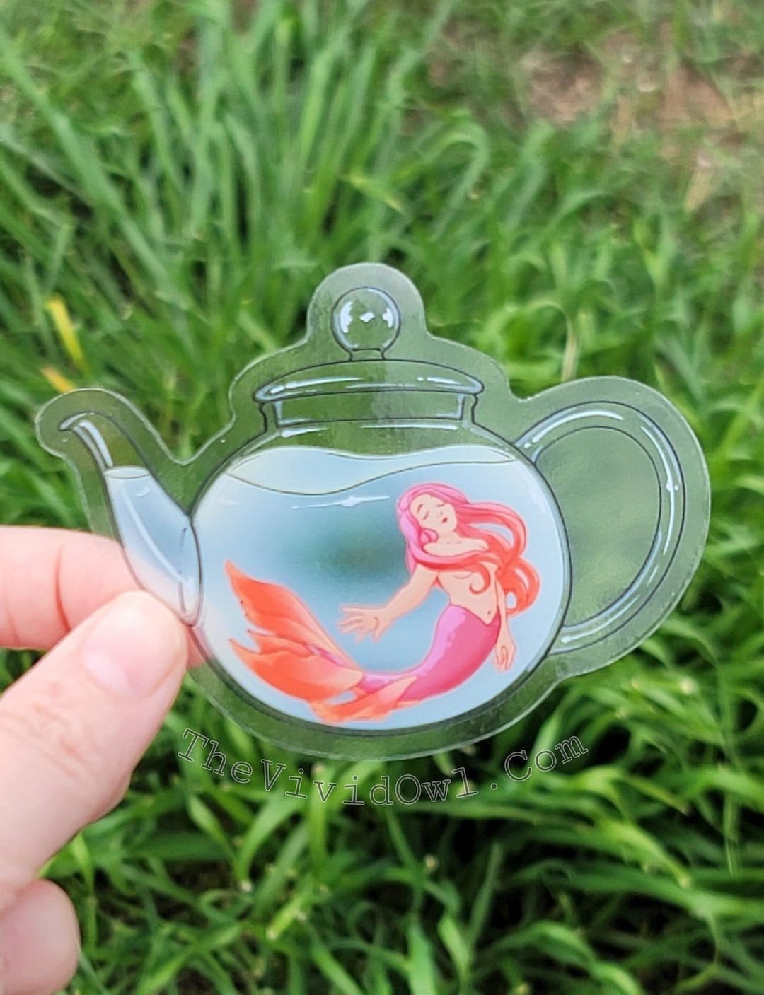 Transparent Vinyl Sticker, Mermaid in a Tea Pot Clear Sticker for Water ...