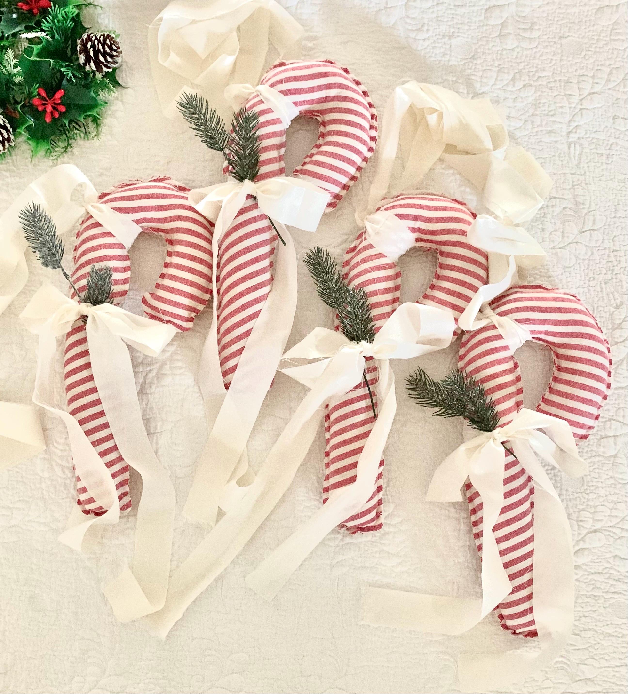 1 Peg Rail Candy Cane Large Christmas Fabric Candy Cane 14” Long Rustic ...