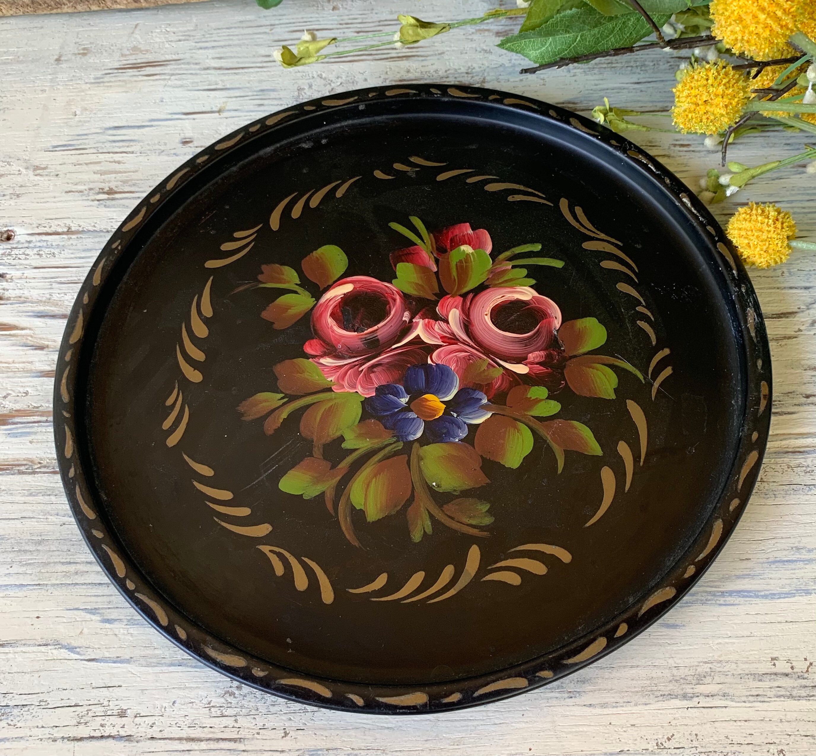 Vintage Antique Tole Painted Tray Hand Painted Flowers Florals | Etsy