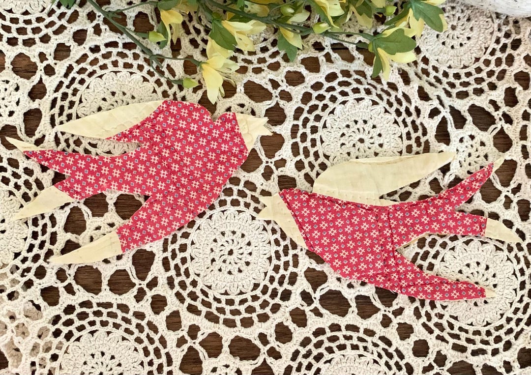 2 Vintage Quilt Hand Cut Sparrow Birds DIY Patchwork Sewing/journaling ...