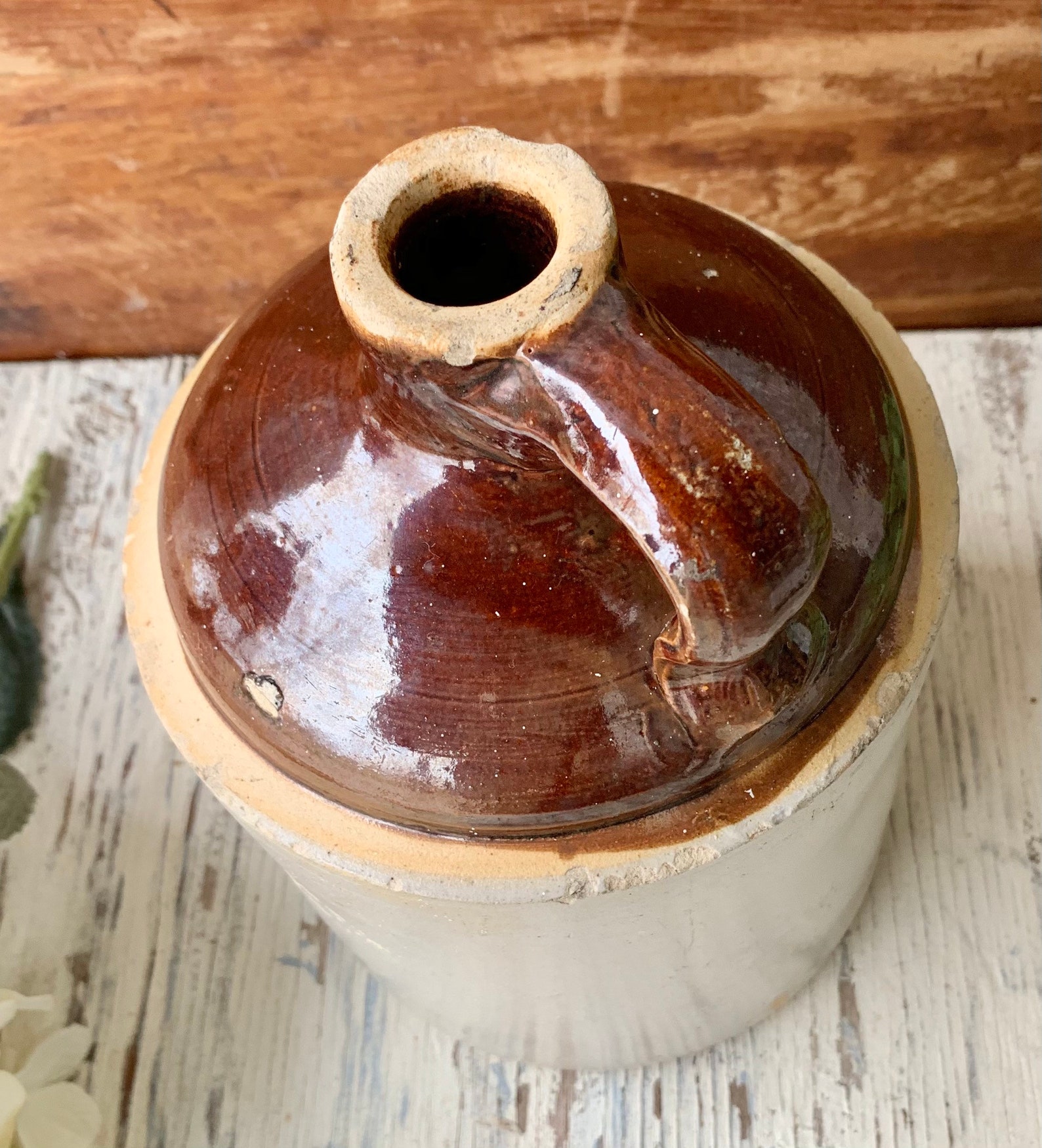 Vintage Stoneware Pottery Crock Jug Brown and White Whiskey - Etsy