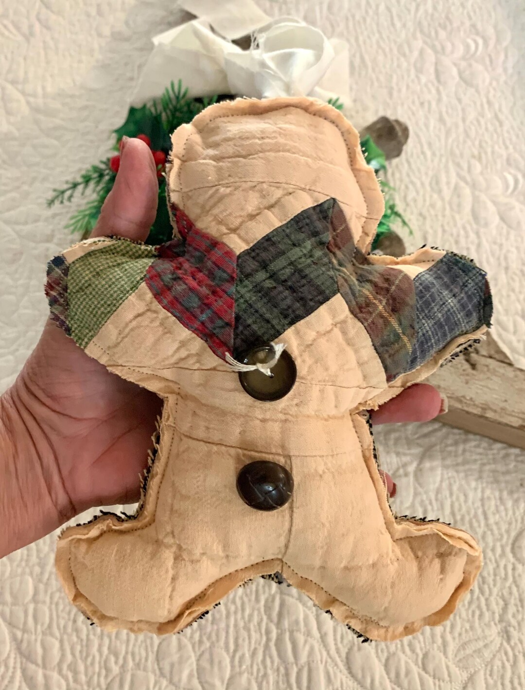 Vintage Quilt Gingerbread Man Peg Rail Hanger Vintage Rustic Primitive ...