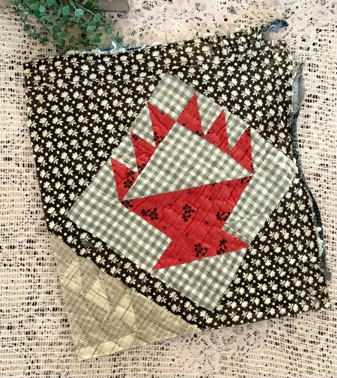 Vintage Quilt Piece Hand Stitched Flower Basket Quilt Piece Hand Stitched 15 X 17” Cutter Quilt ...