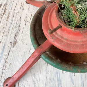 Vintage Red Green Rusty Metal Christmas Tree Stand Rustic Primitive ...